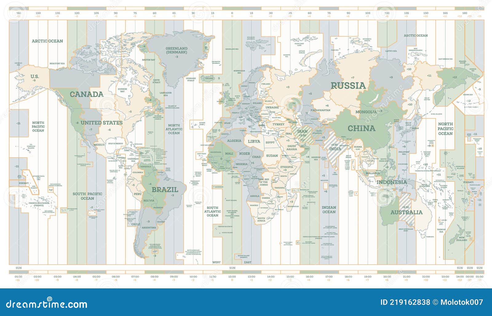 World Time Zones Map. Detailed World Map With Countries Names Vector ...