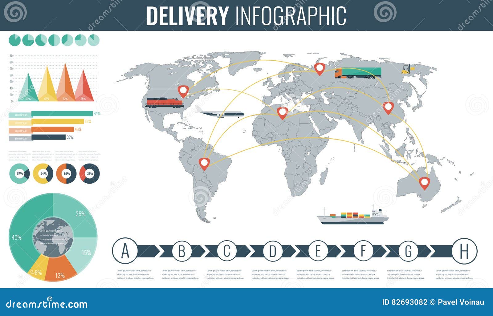 World Transportation and Logistics. Delivery and Shipping Infographic ...