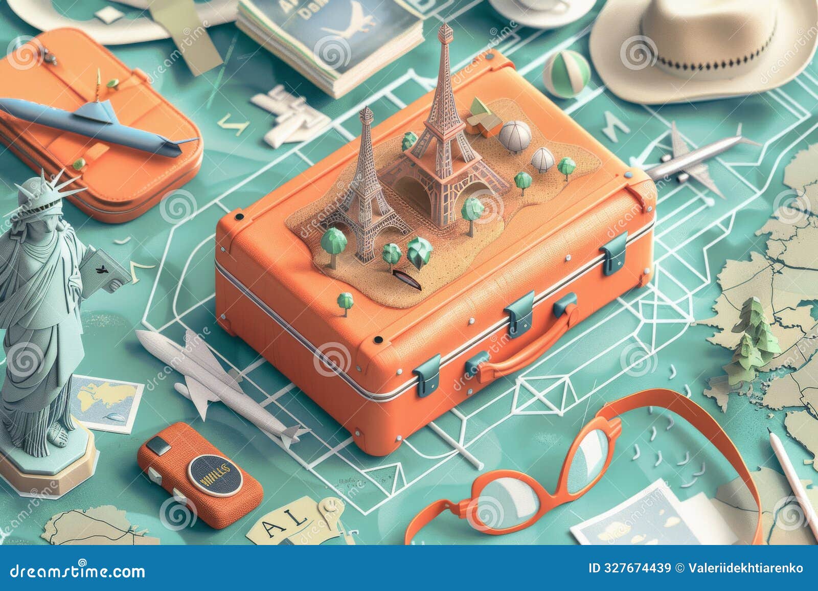 World Travel Exploration with Miniature Iconic Landmarks and Suitcases ... World Travel Exploration with Miniature Iconic Landmarks and Suitcases ...
