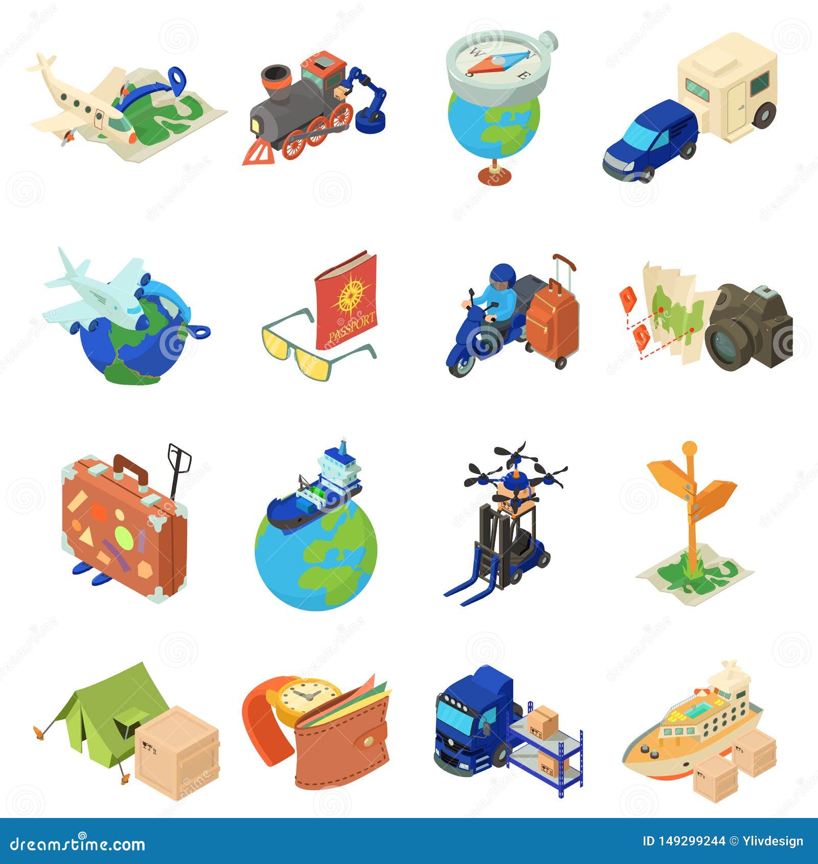 World Travel Icons Set, Isometric Style Stock Vector - Illustration of ...