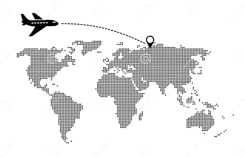 World Travel With Map And Air Planes With Location Marker Stock Vector