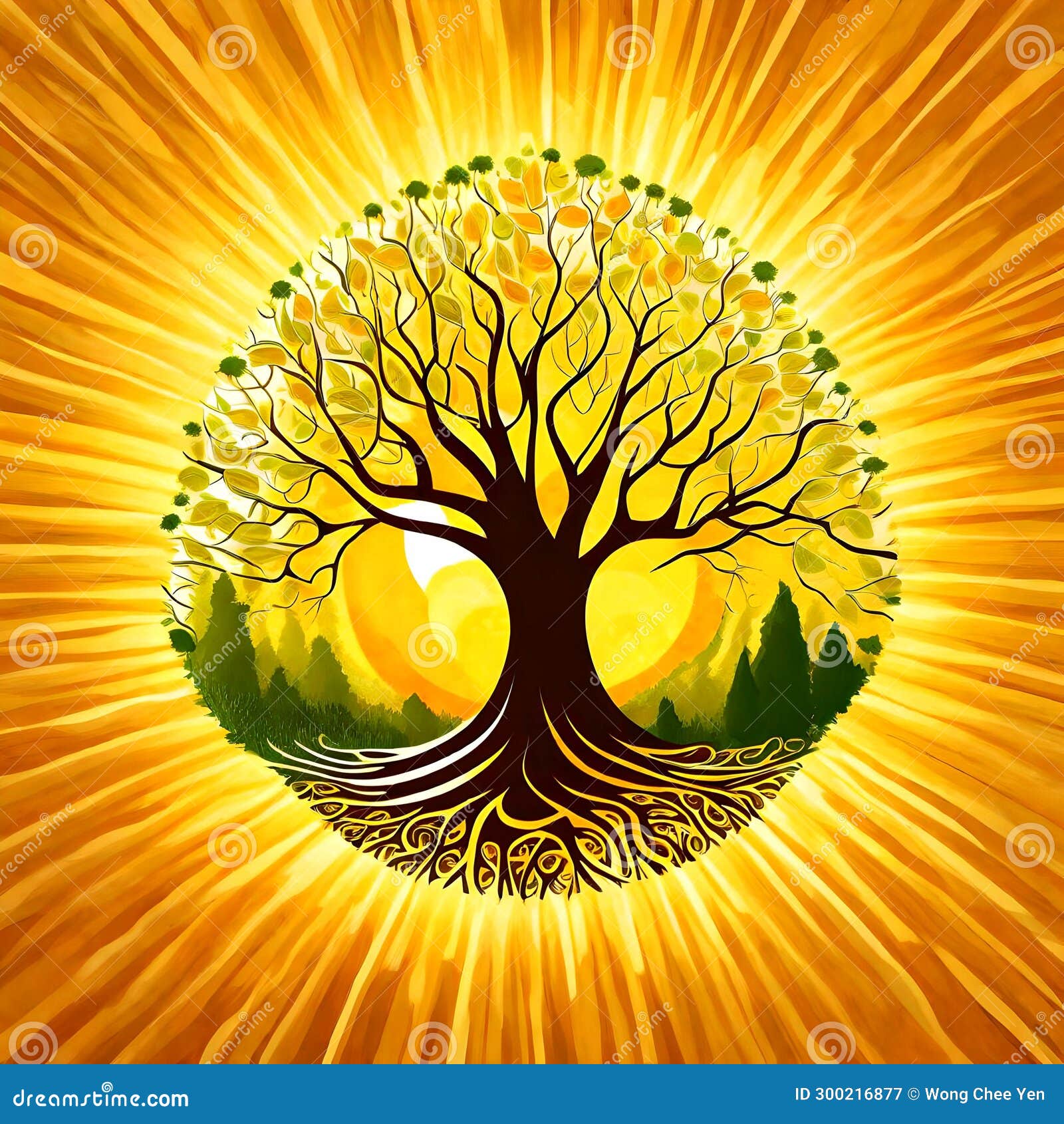 World Tree Gaia Graphic Ray Design Illustration Stock Illustration ...