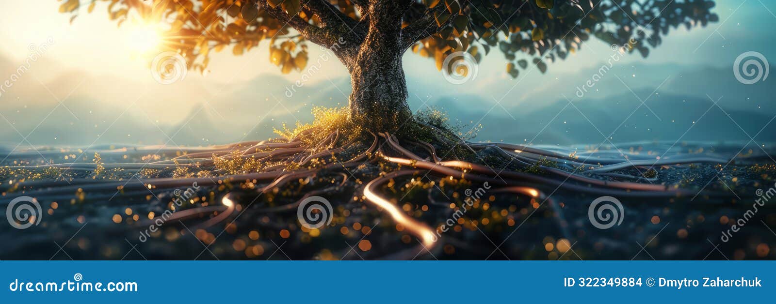 A World Tree with Roots Made of Cables and Pipes, Connecting Continents ...