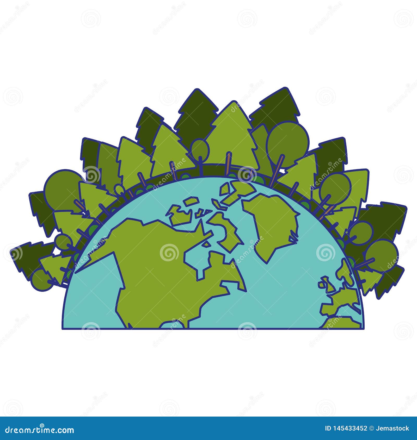 World with Trees Forest Cartoon Blue Lines Stock Vector - Illustration ...