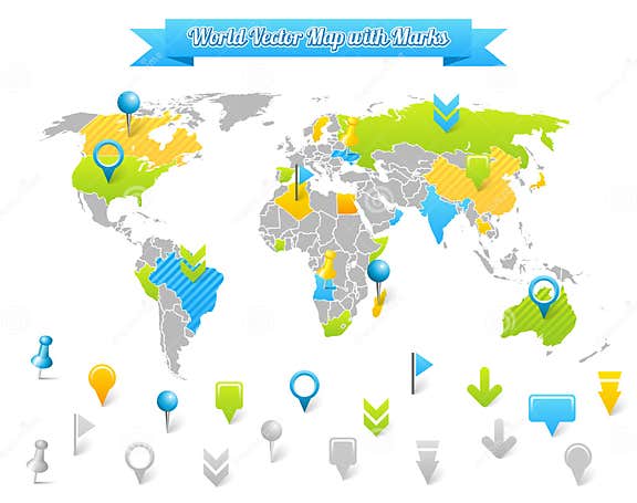 World Vector Map with Marks Stock Vector - Illustration of country ...