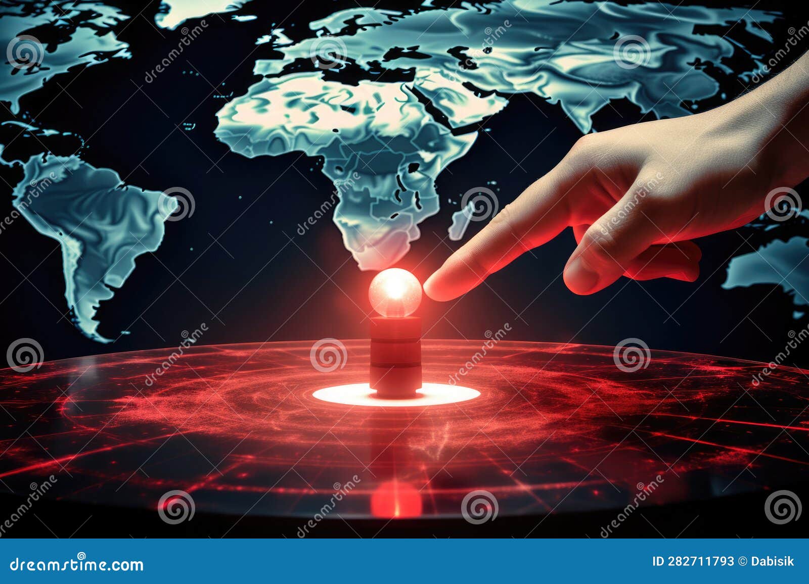World War Concept. Hand Push Red Button for Nuclear Attack. Generative ...