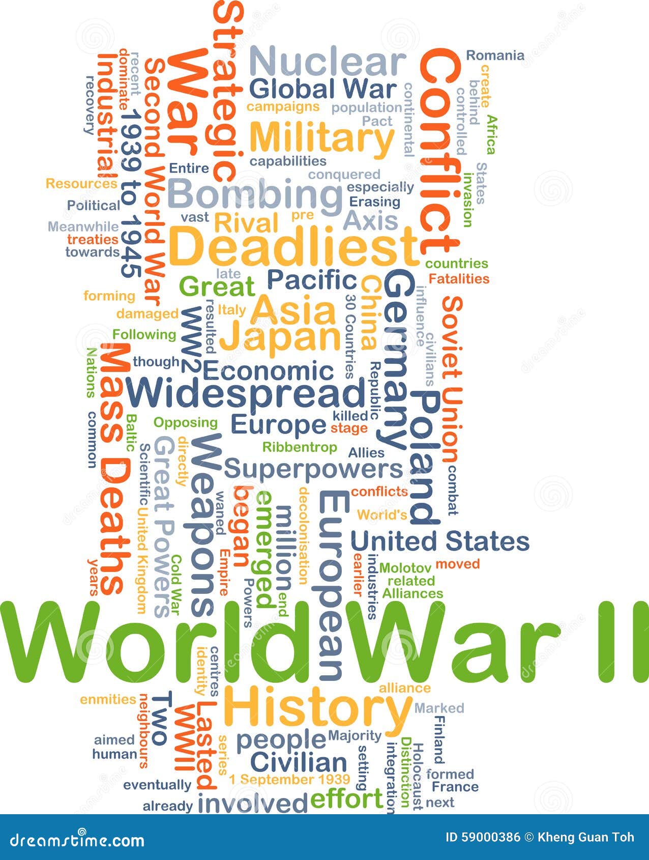 WWII Concept Retro Colorful Word Art Illustration Cartoon Vector ...