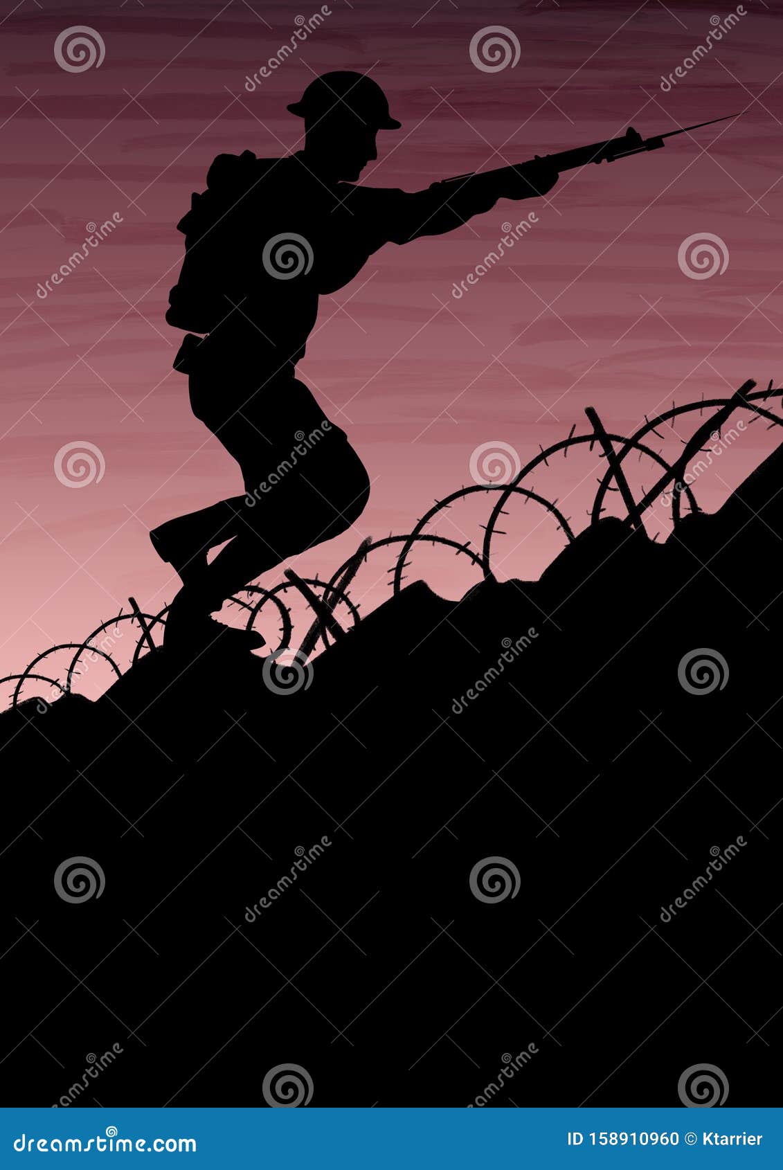 World War One US or British Solder Silhouette. Digital Illustration ...