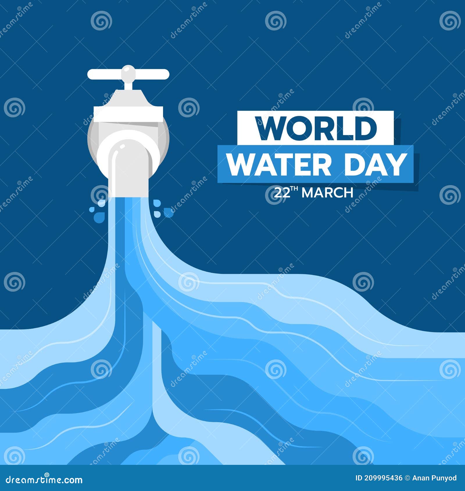 World Water Day Banner with Abstract Water Fall from the Tap on Blue ...