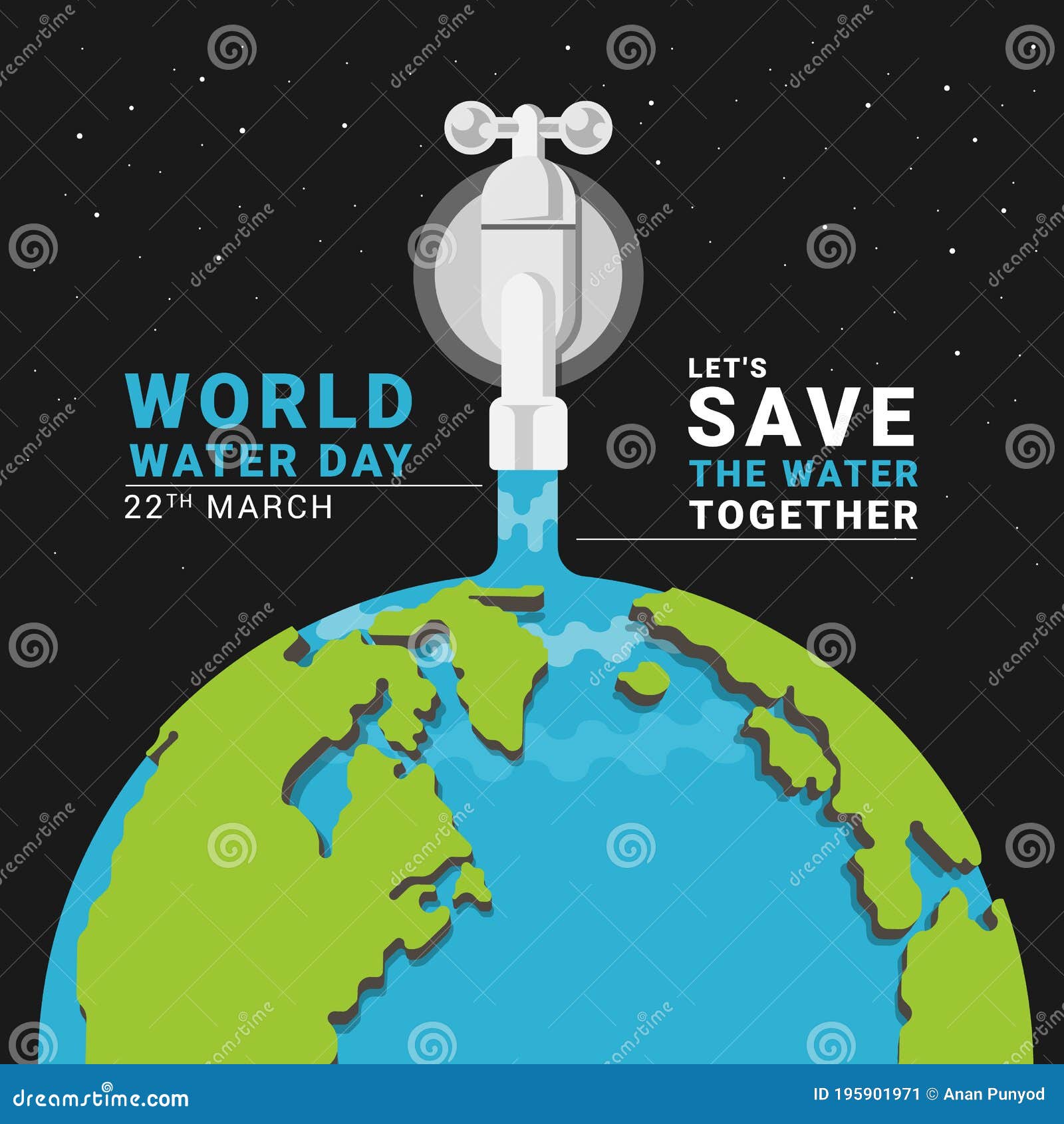 World Water Day - Tap Water with Water Fall on Half Globe Vector Design ...
