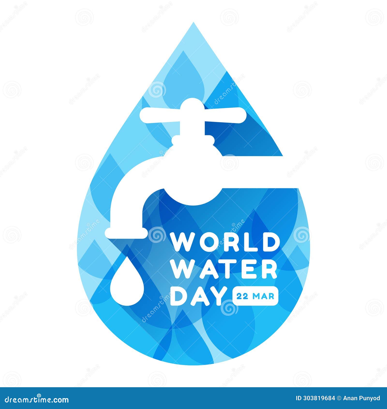 World Water Day - Text in Drop Water Sign with Water Flows from the Tap ...
