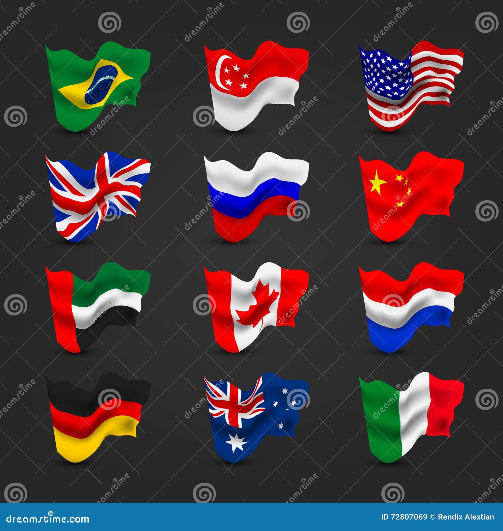 World waving flag sets stock vector. Illustration of mesh - 72807069