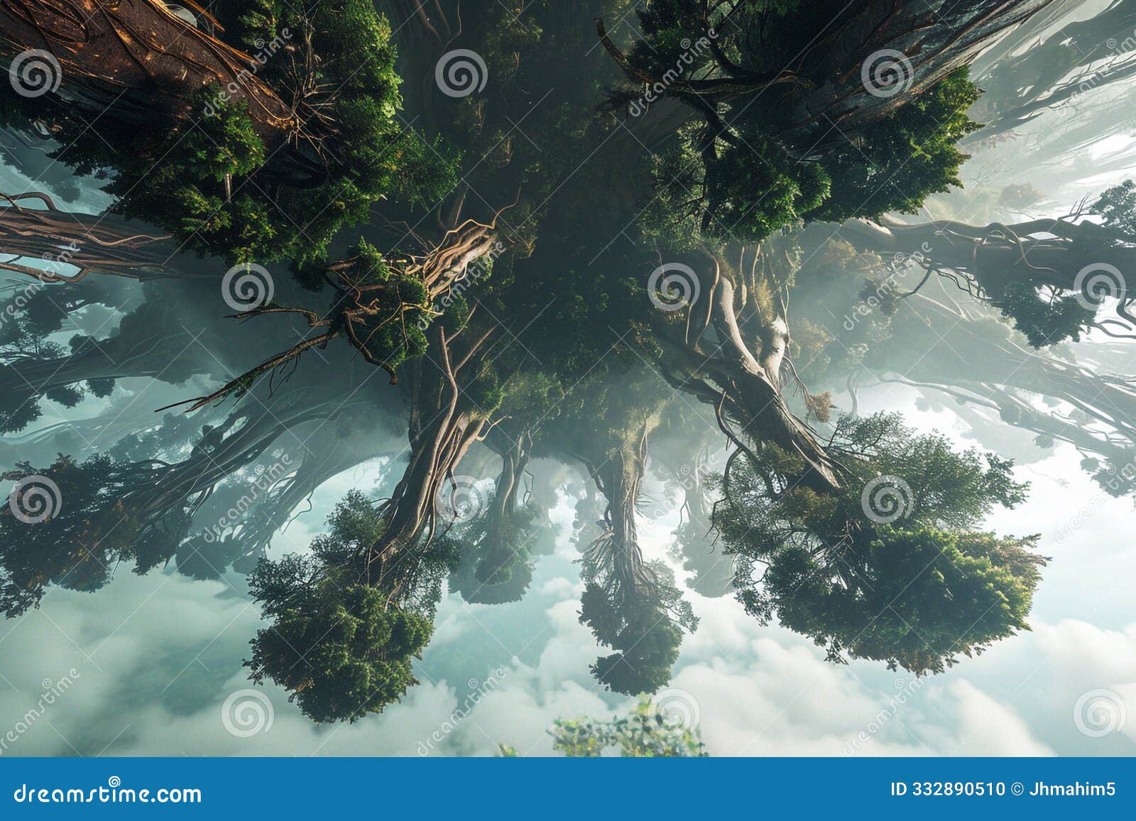 A World Where Trees Grow Upside Down Roots Reaching for the Sky Stock ...