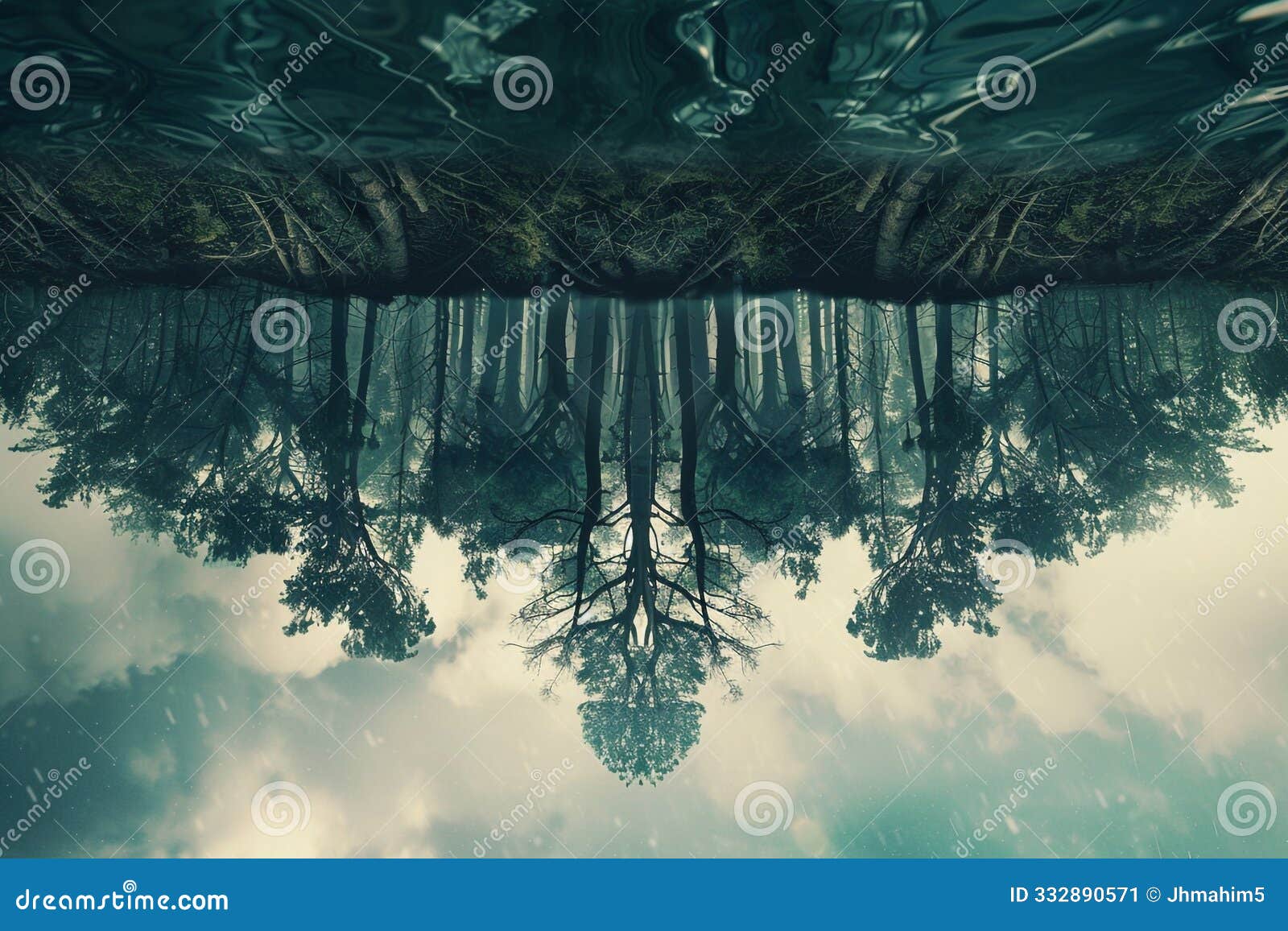 A World Where Trees Grow Upside Down Roots Reaching for the Sky Stock ...