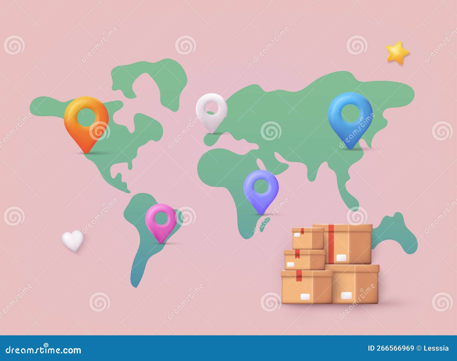 World Wide Delivery. Map with Delivery Tracking. GPS Navigator Pointer ...