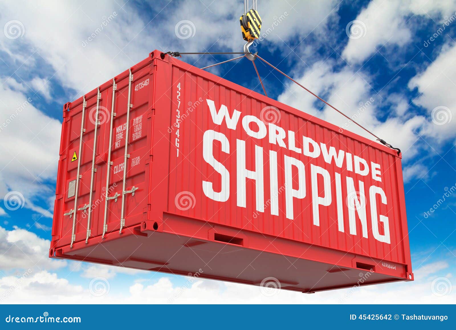 World Wide Shipping - Red Hanging Cargo Container. Stock Photo - Image ...