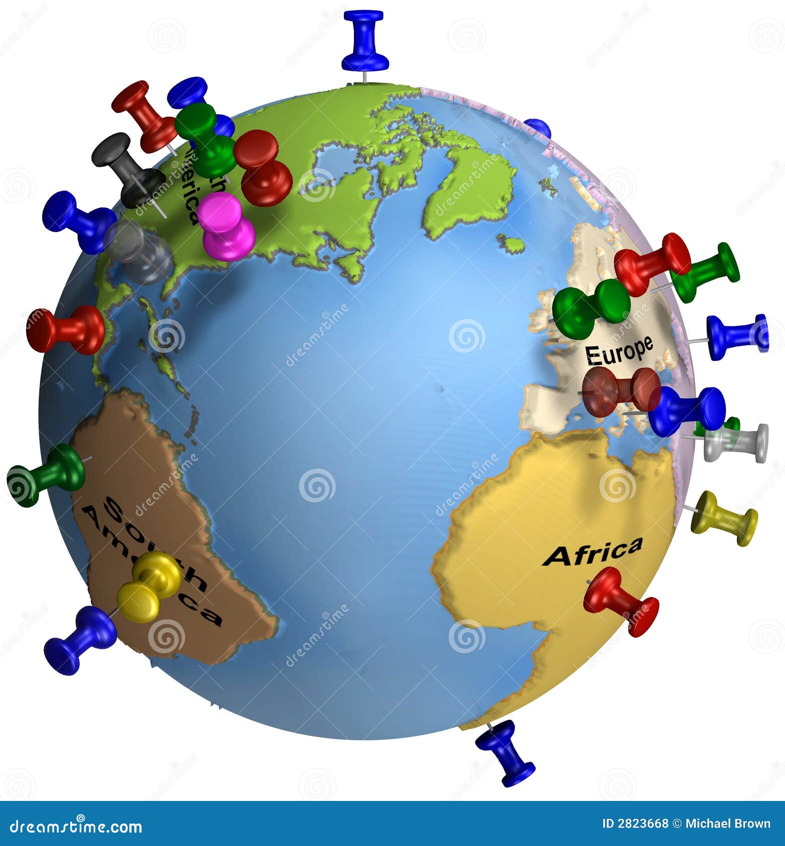 World Wide Tacks Europe USA Stock Illustration - Illustration of states ...