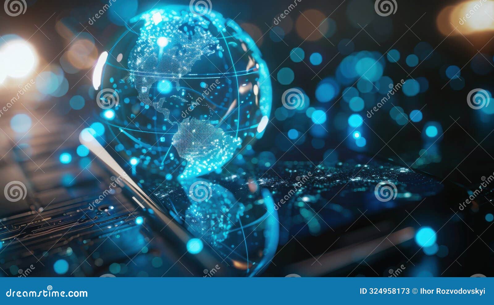 The World Wide Web in the Form of a Globe in the Phone. Global Internet ...