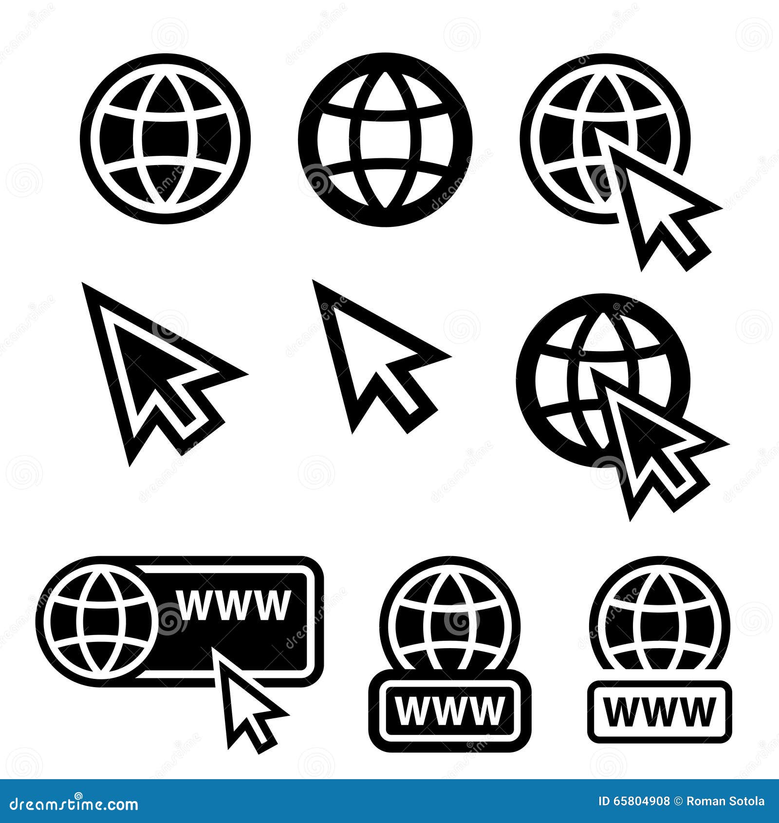 World Wide Web Globe Cursor Icons Stock Vector - Illustration of ...