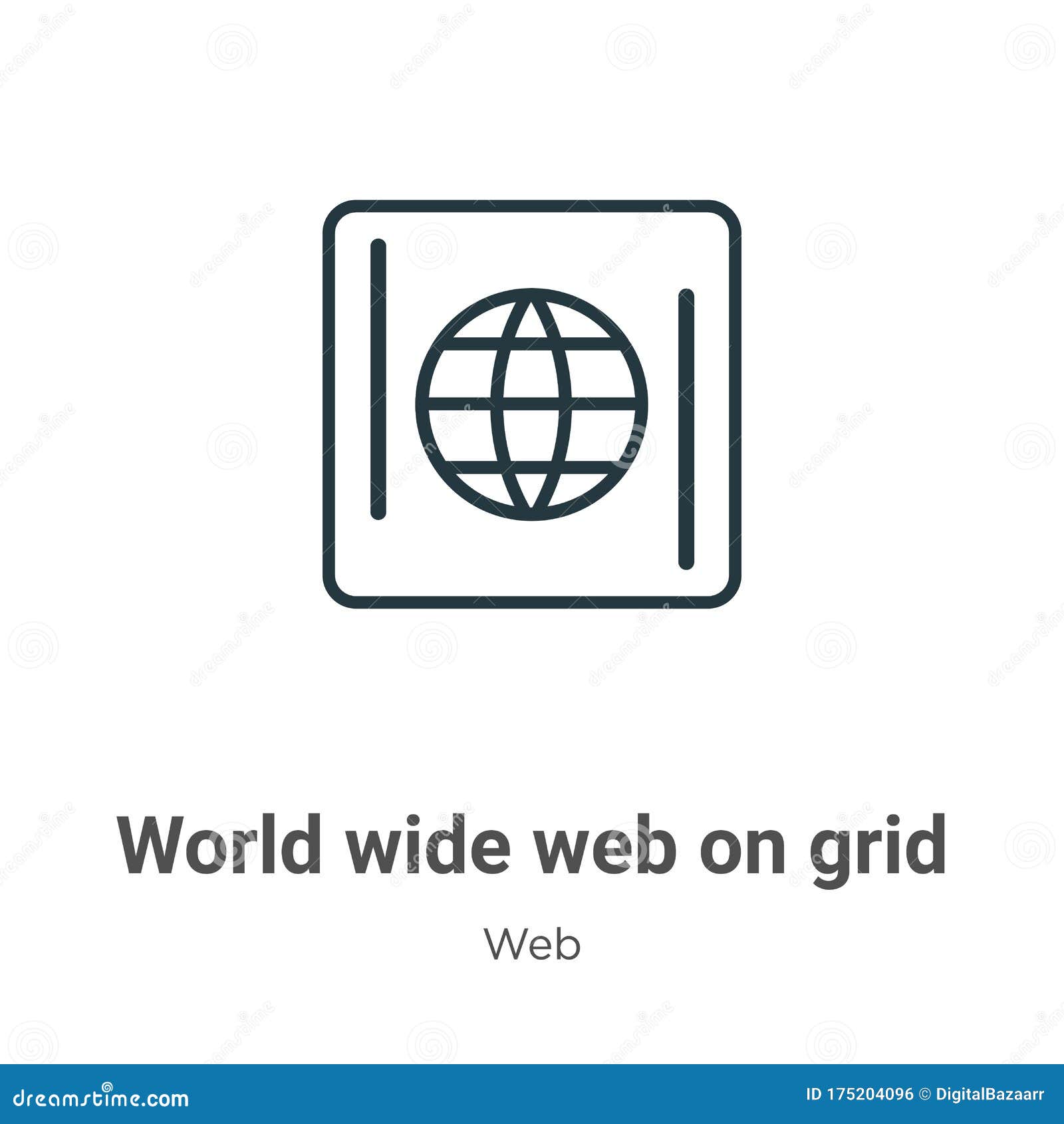 World Wide Web on Grid Outline Vector Icon. Thin Line Black World Wide ...