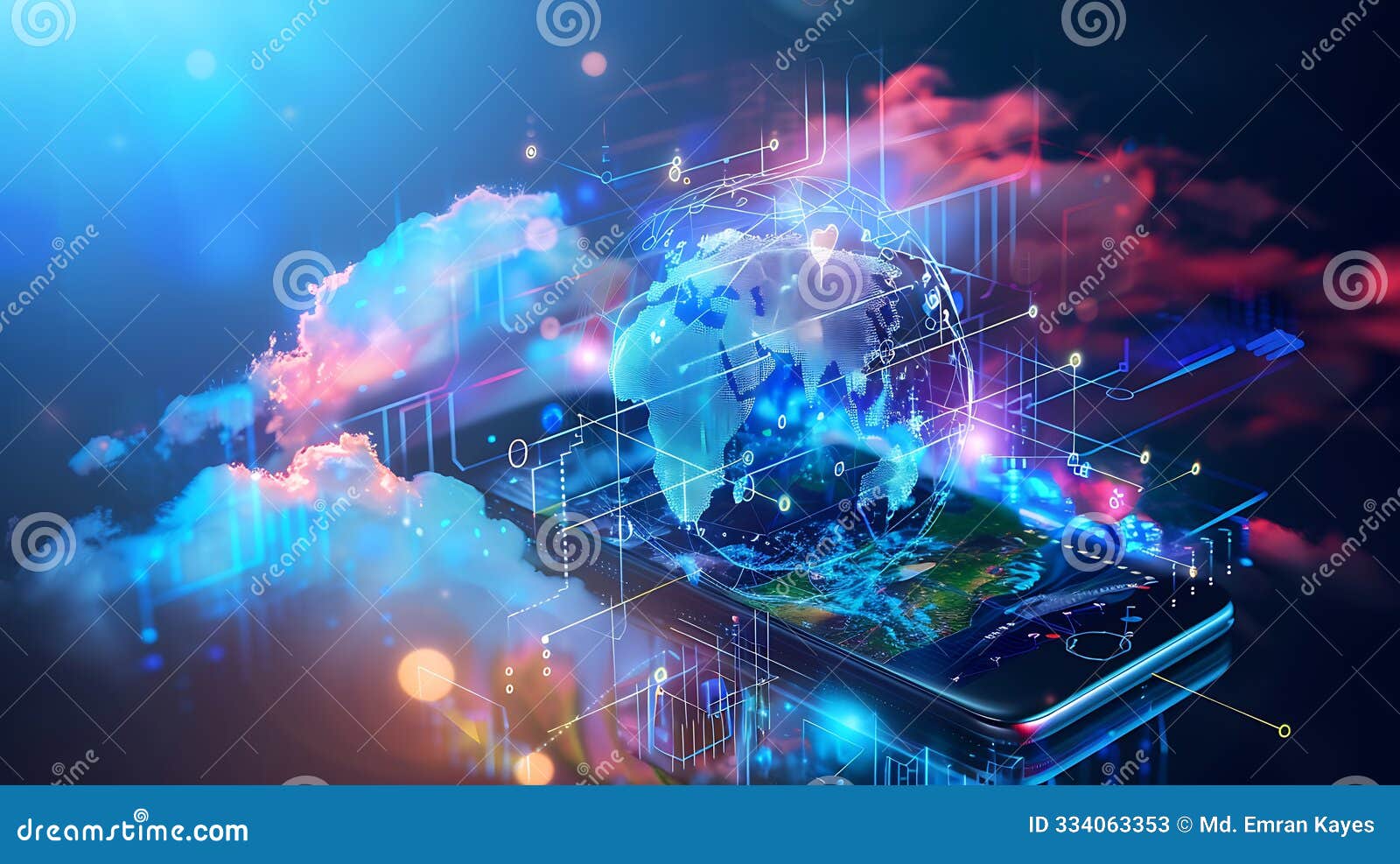 World Wide Web on Phone Via Wireless Satellite Network Technology Stock ...