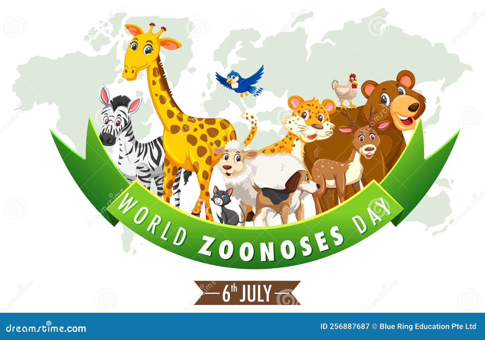 World Zoonoses Day Vector Illustration On 6 July With Various Animals ...