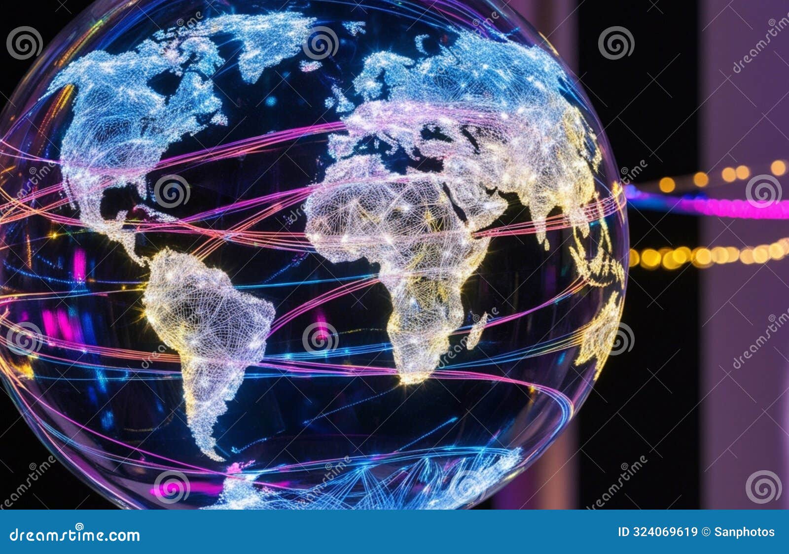 Luminous Fiber-Optic Transparent World Map in Crystal Orb Stock ...