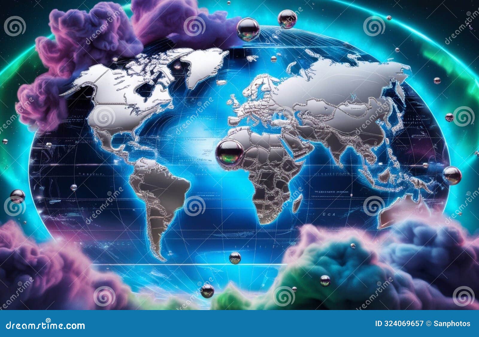 Futuristic Neon-Blue Holographic World Map Stock Illustration ...