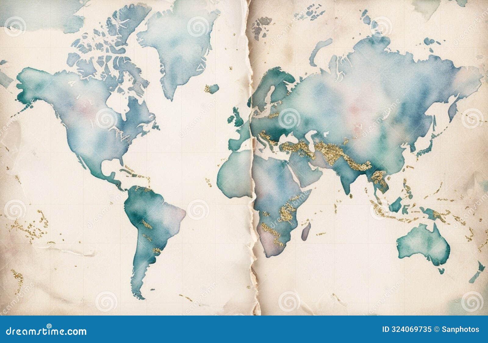 Ethereal Watercolor World Map on Vintage Paper Stock Illustration ...