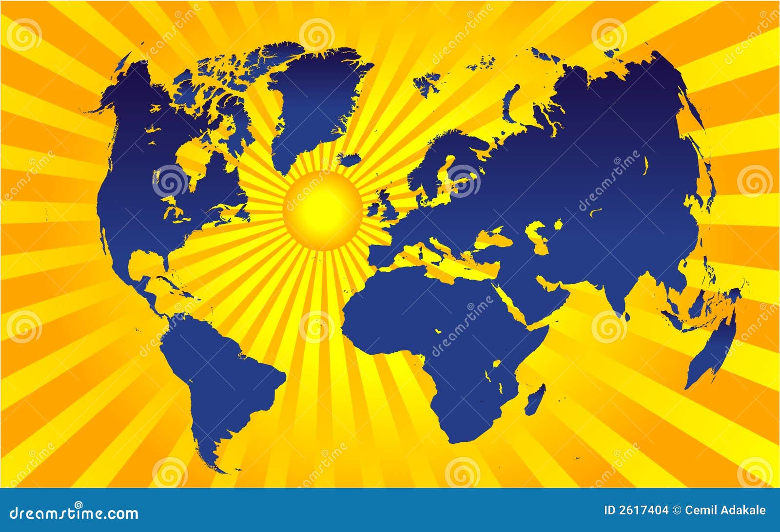 Worldmap e sol ilustração do vetor. Ilustração de mapas - 2617404