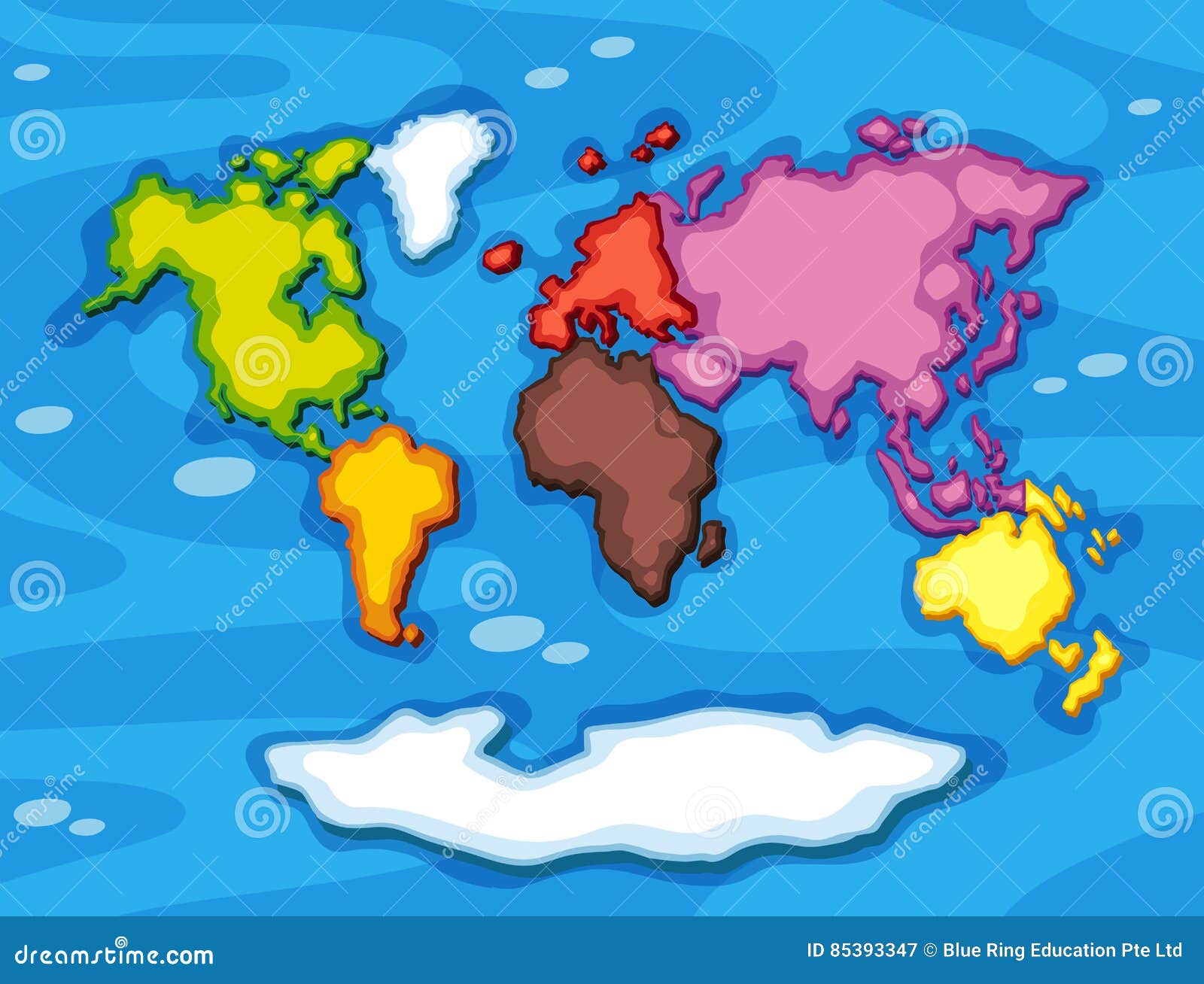 Worldmap Em Continentes Diferentes Da Cor Ilustração do Vetor ...