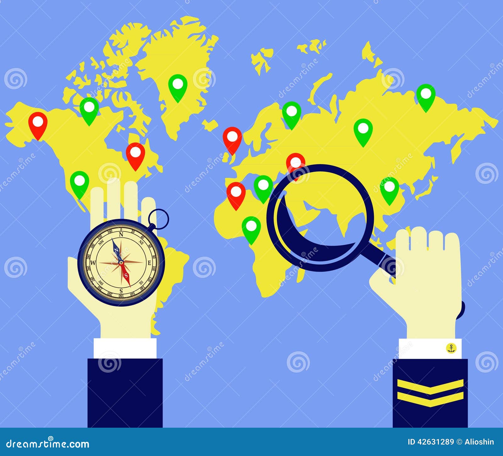 Worldmap, kompas, kapitein vector illustratie. Illustration of ...