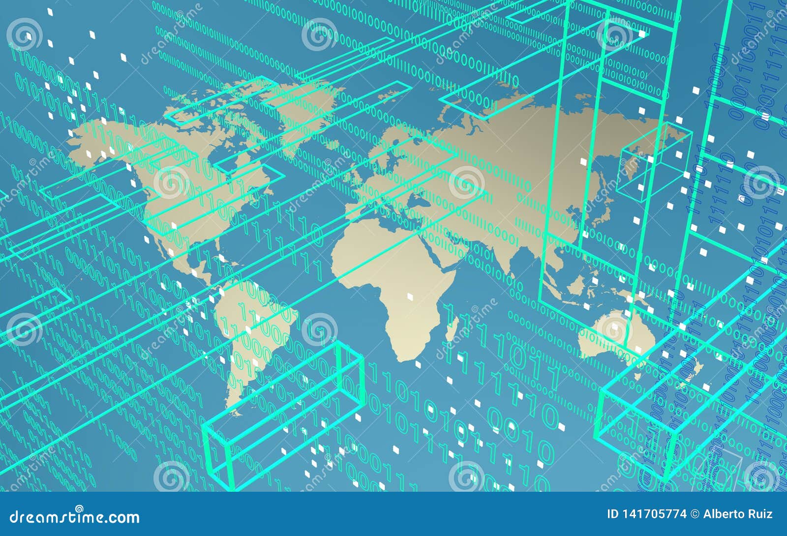 Worldmap in Tech Environment Over Bluish Background Stock Photo - Image ...