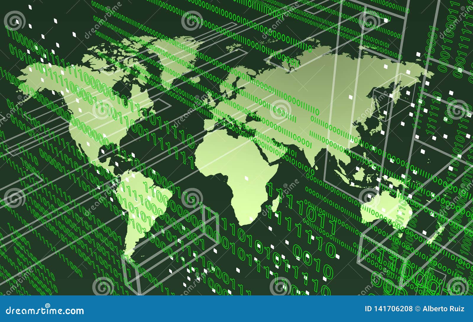 Worldmap in Tech Environment Over Green Stock Photo - Image of ...