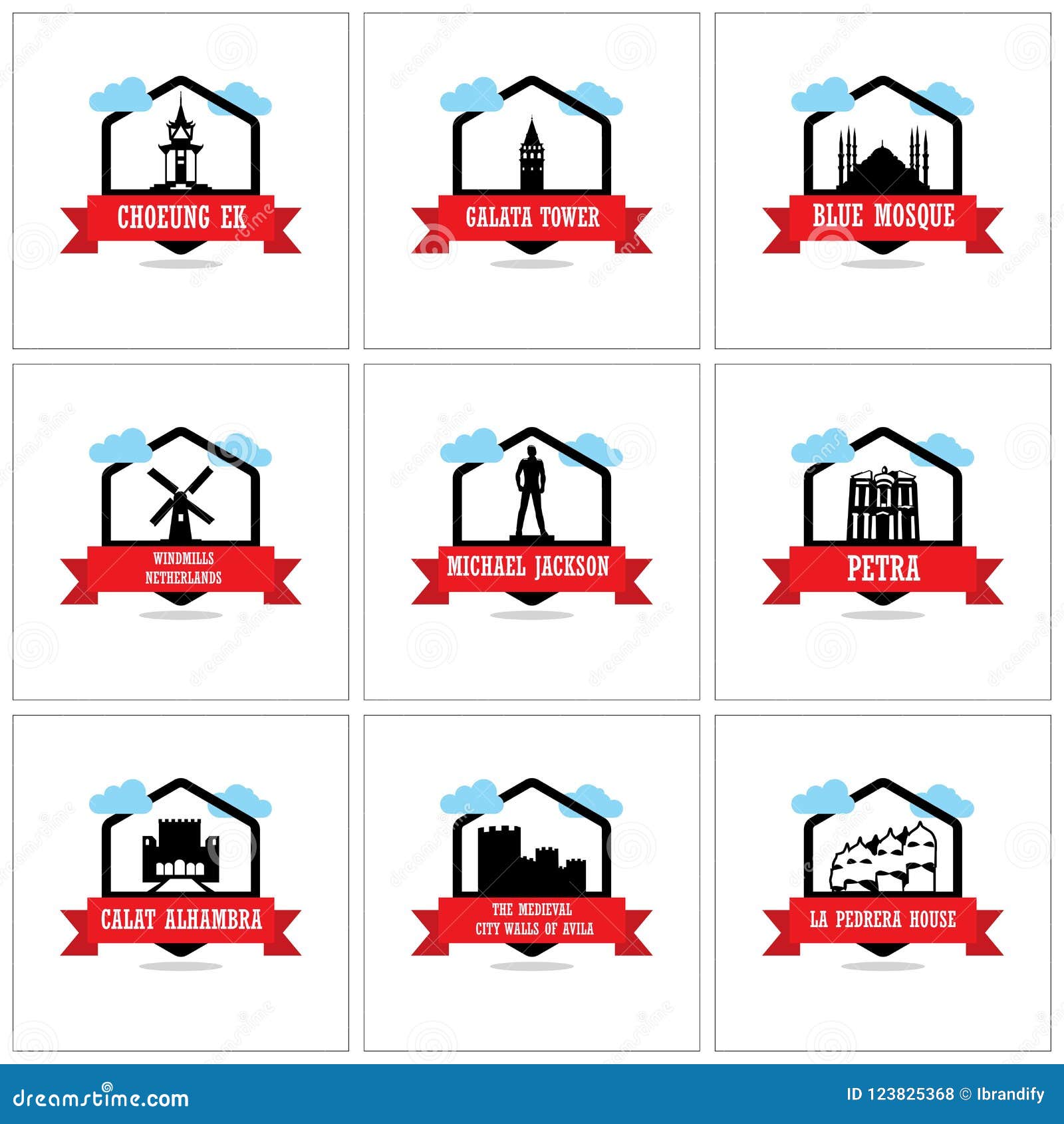 Worlds Famous Monuments and Landmarks Icons Set Vector Stock Vector ...