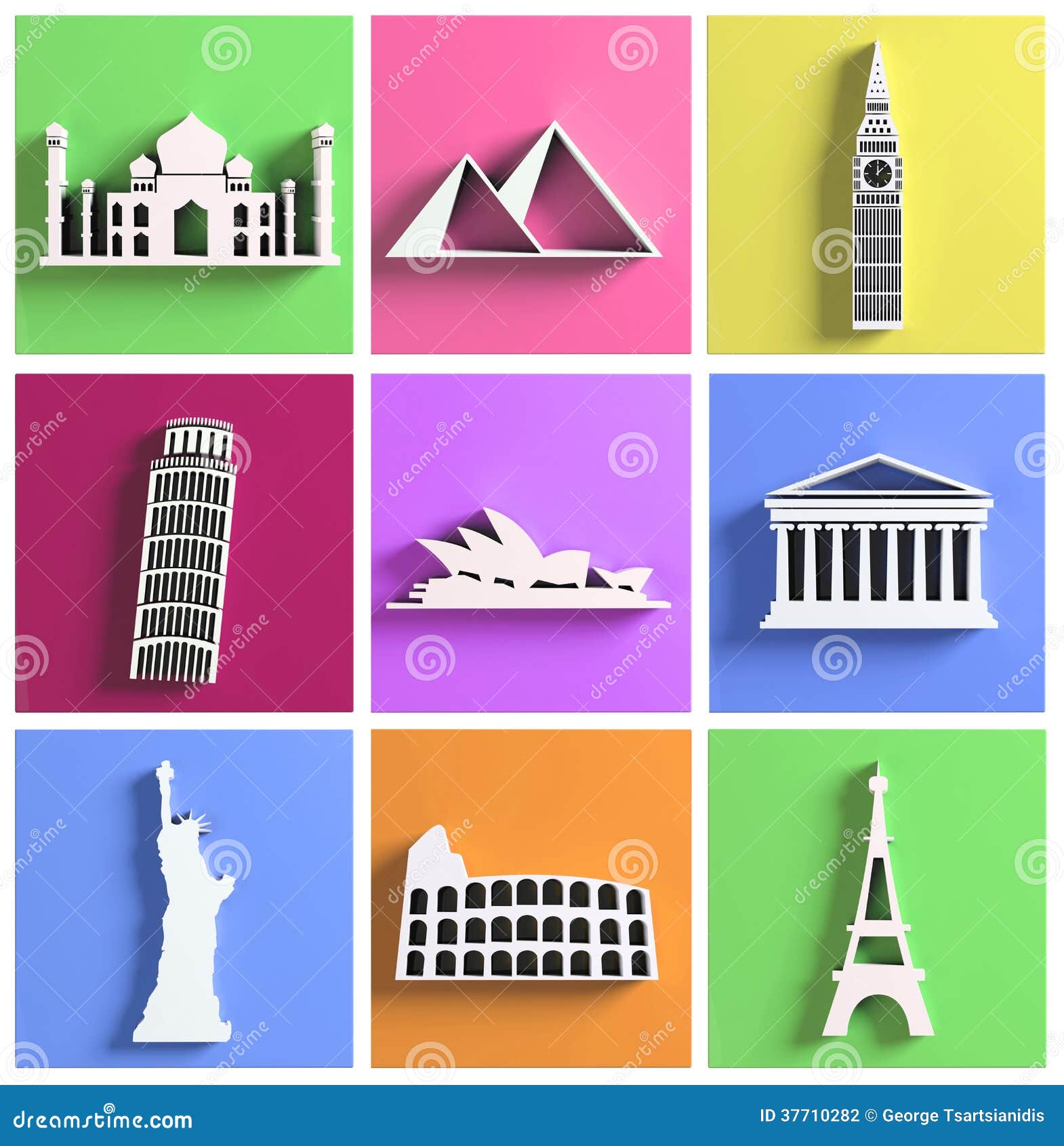 Worlds Most Famous Landmarks Editorial Photography - Illustration of ...