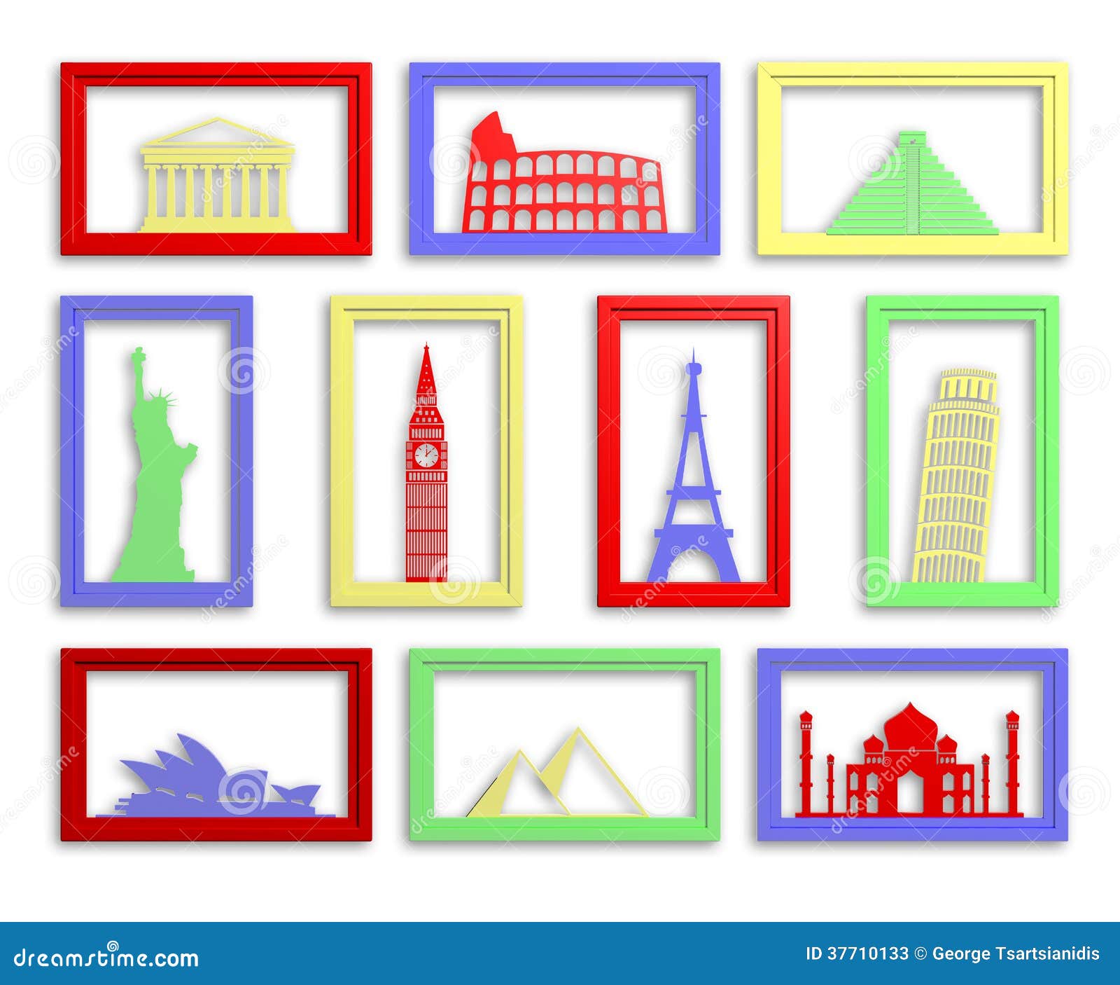 Worlds Most Famous Landmarks in Frames Editorial Stock Photo ...