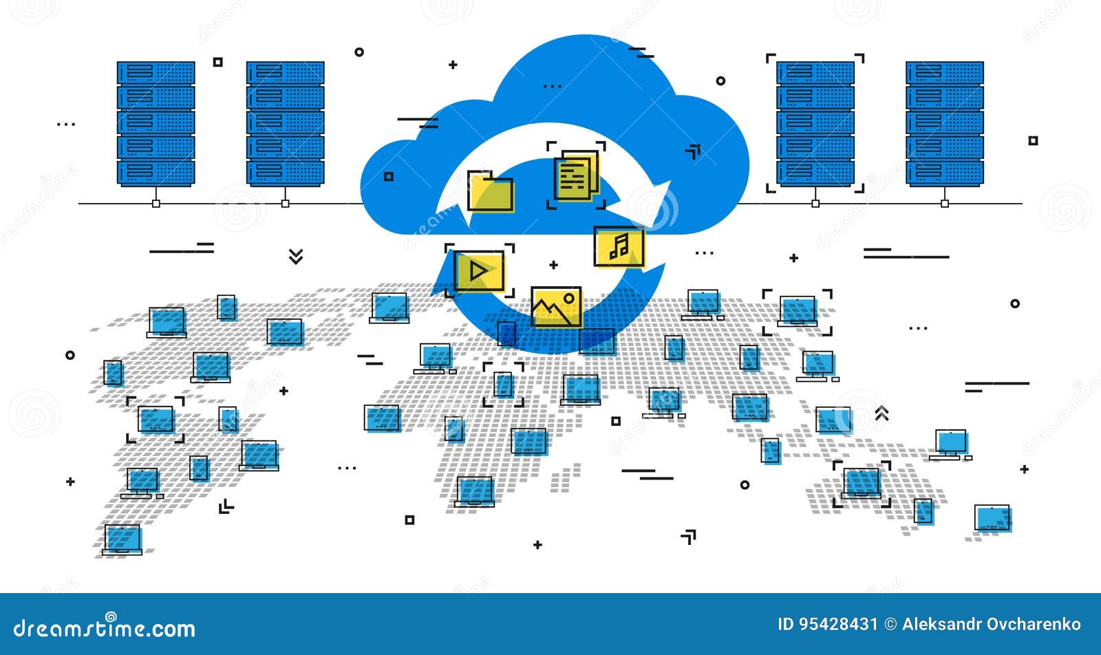 Worldwide Cloud System Vector Illustration Stock Vector - Illustration ...