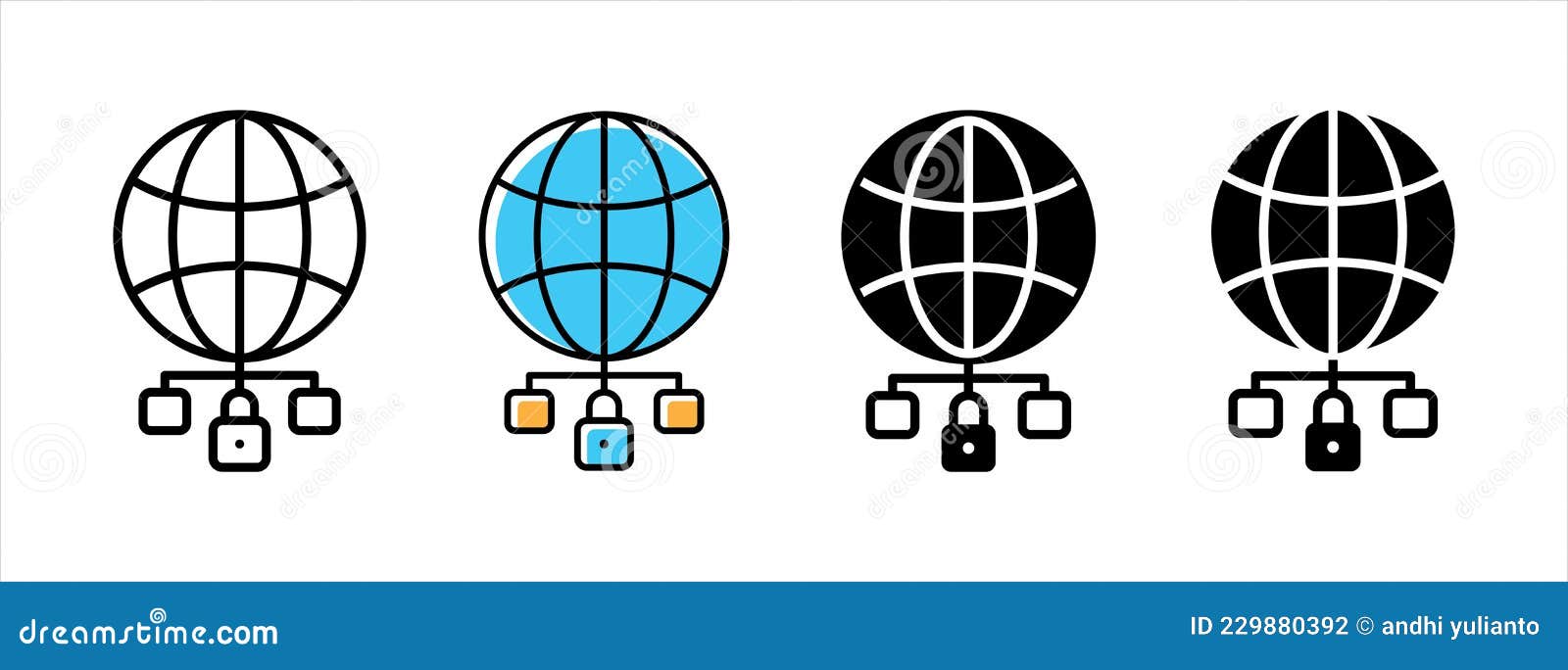 Worldwide Data Network Icon Set. Globe Data Storage Security Vector ...
