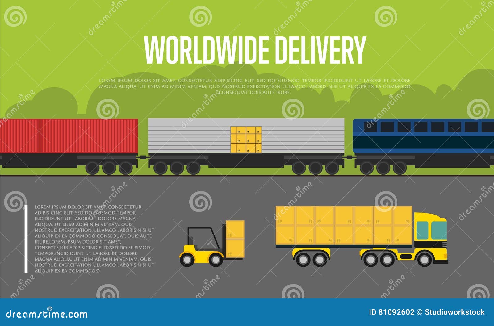 Worldwide Delivery Banner with Cargo Train Stock Vector - Illustration ...