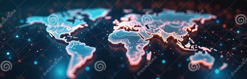 Worldwide Digital Transformation Visualization. Glowing Nodes ...