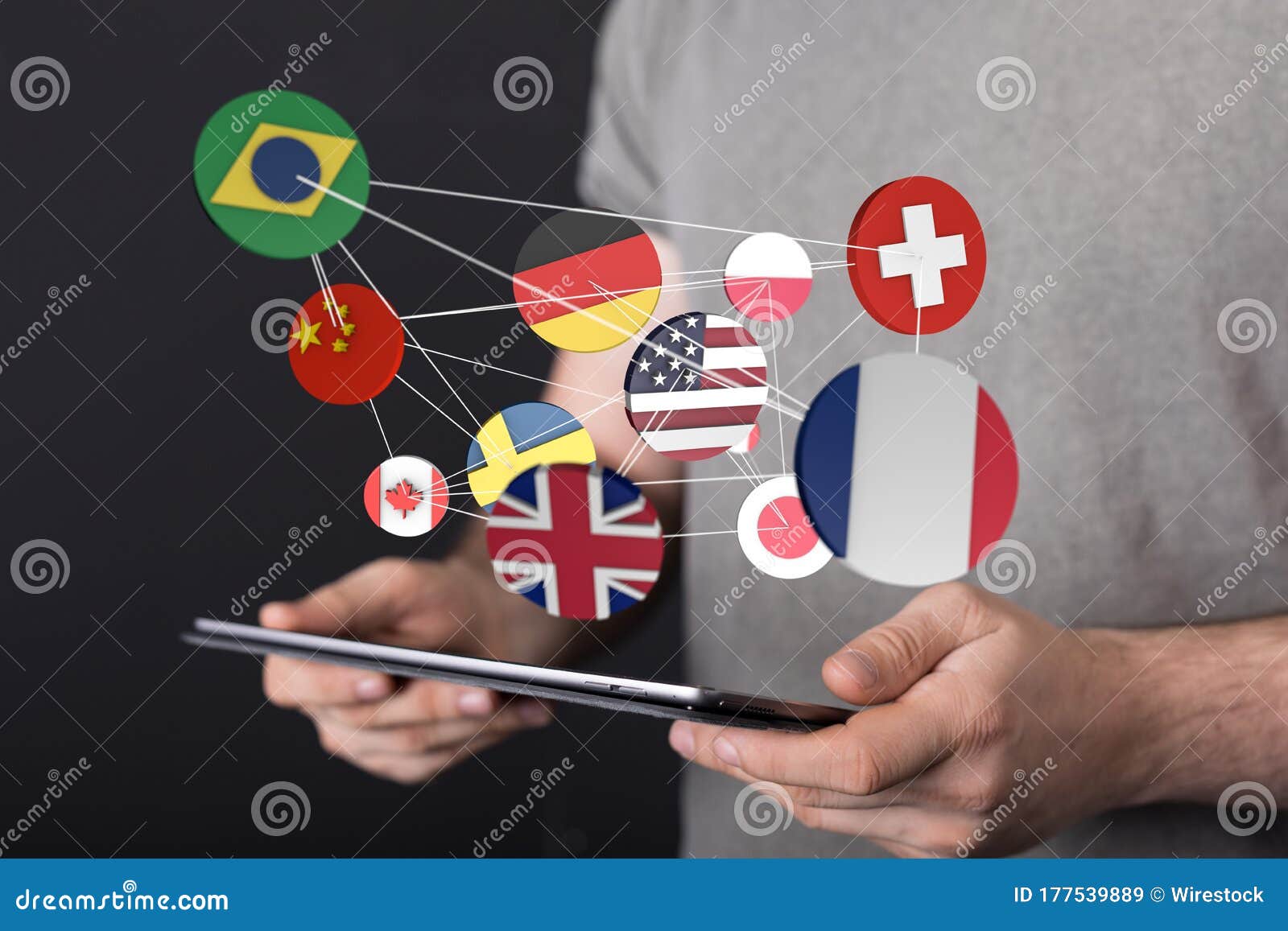 A Worldwide International Communication Concept: Cloud of Colorful ...