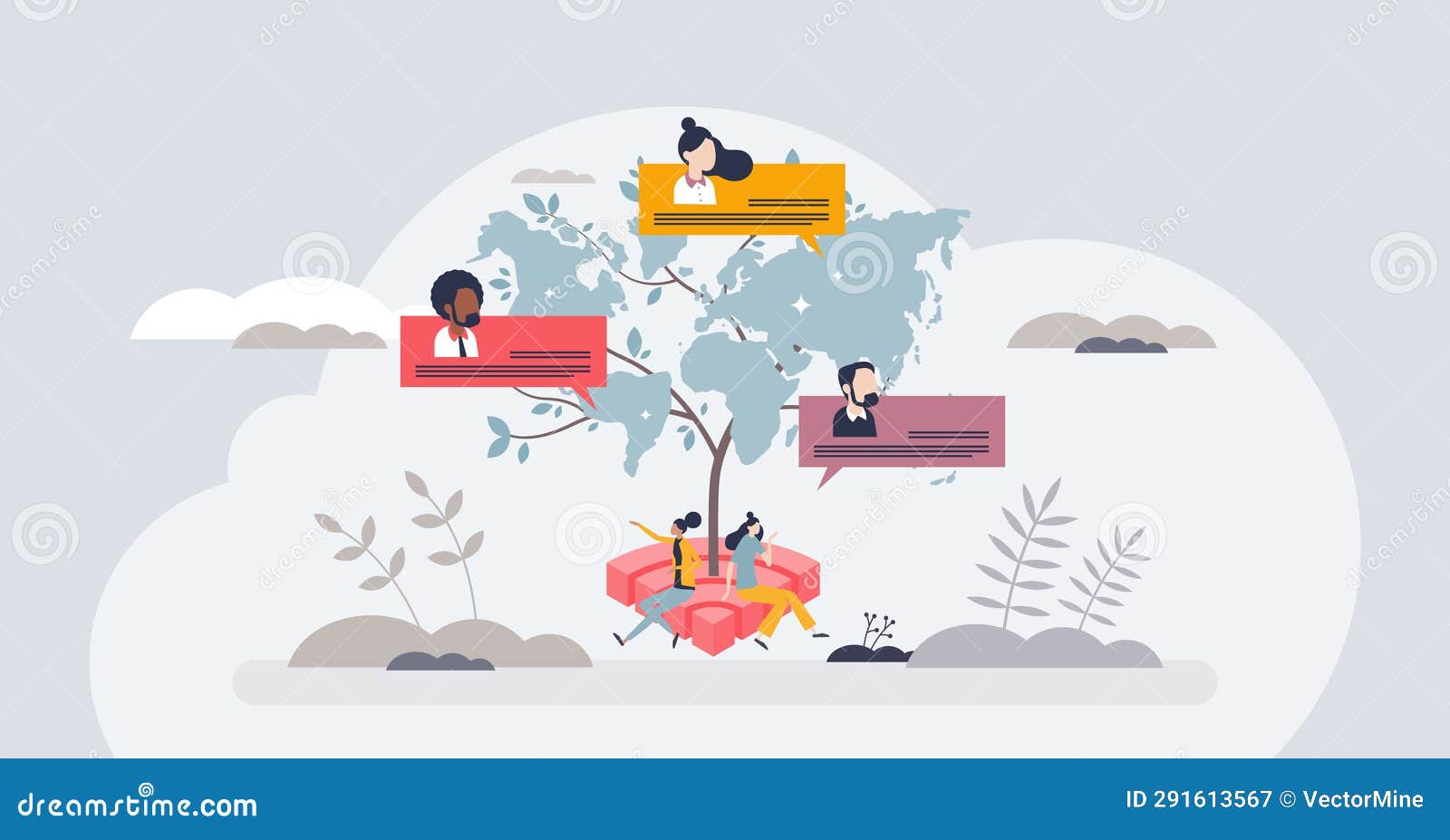 Worldwide Web of Connectivity and Online Connection Tiny Person Concept ...