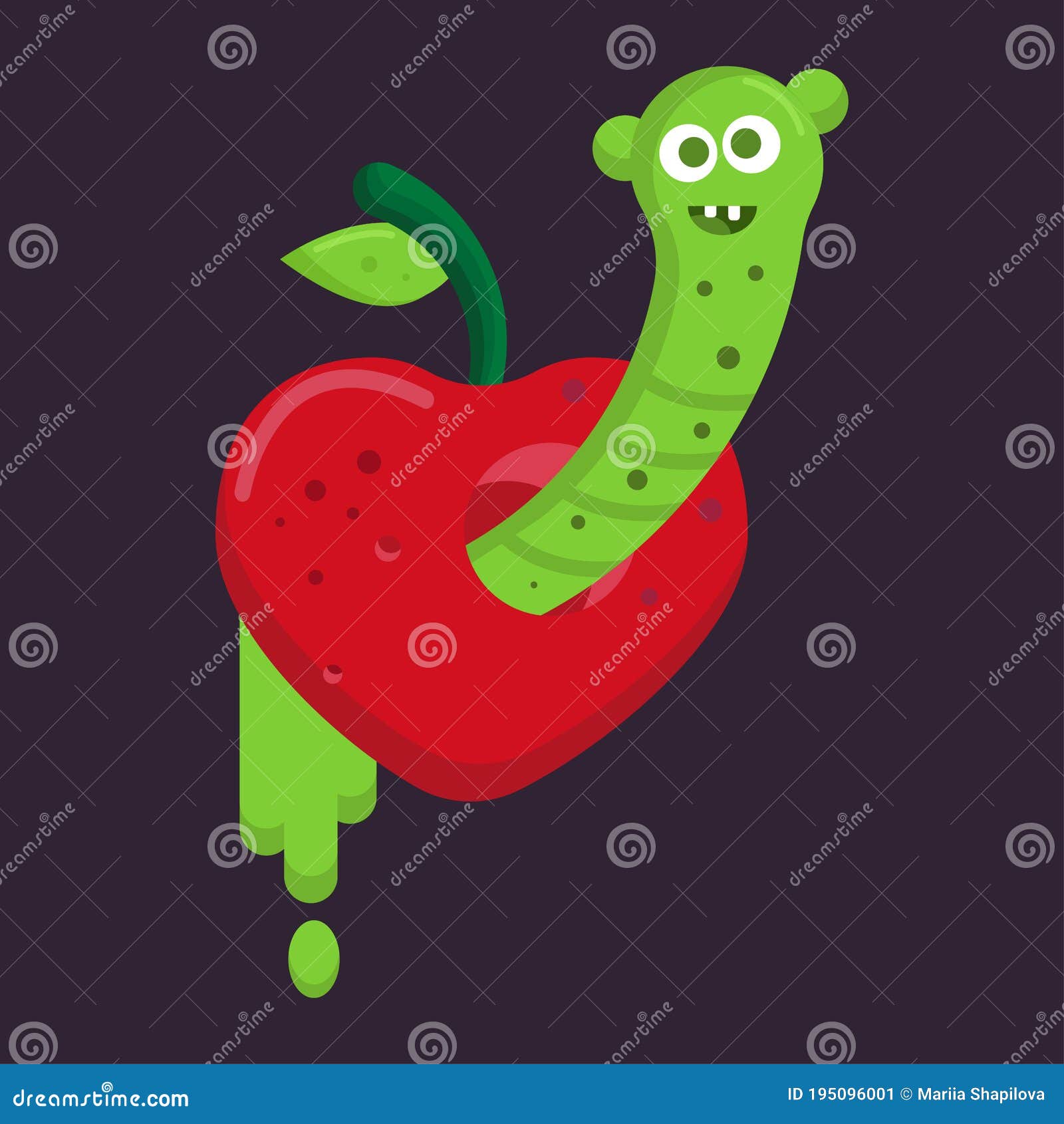 Smiling cartoon worm. stock vector. Illustration of cherry - 195096001