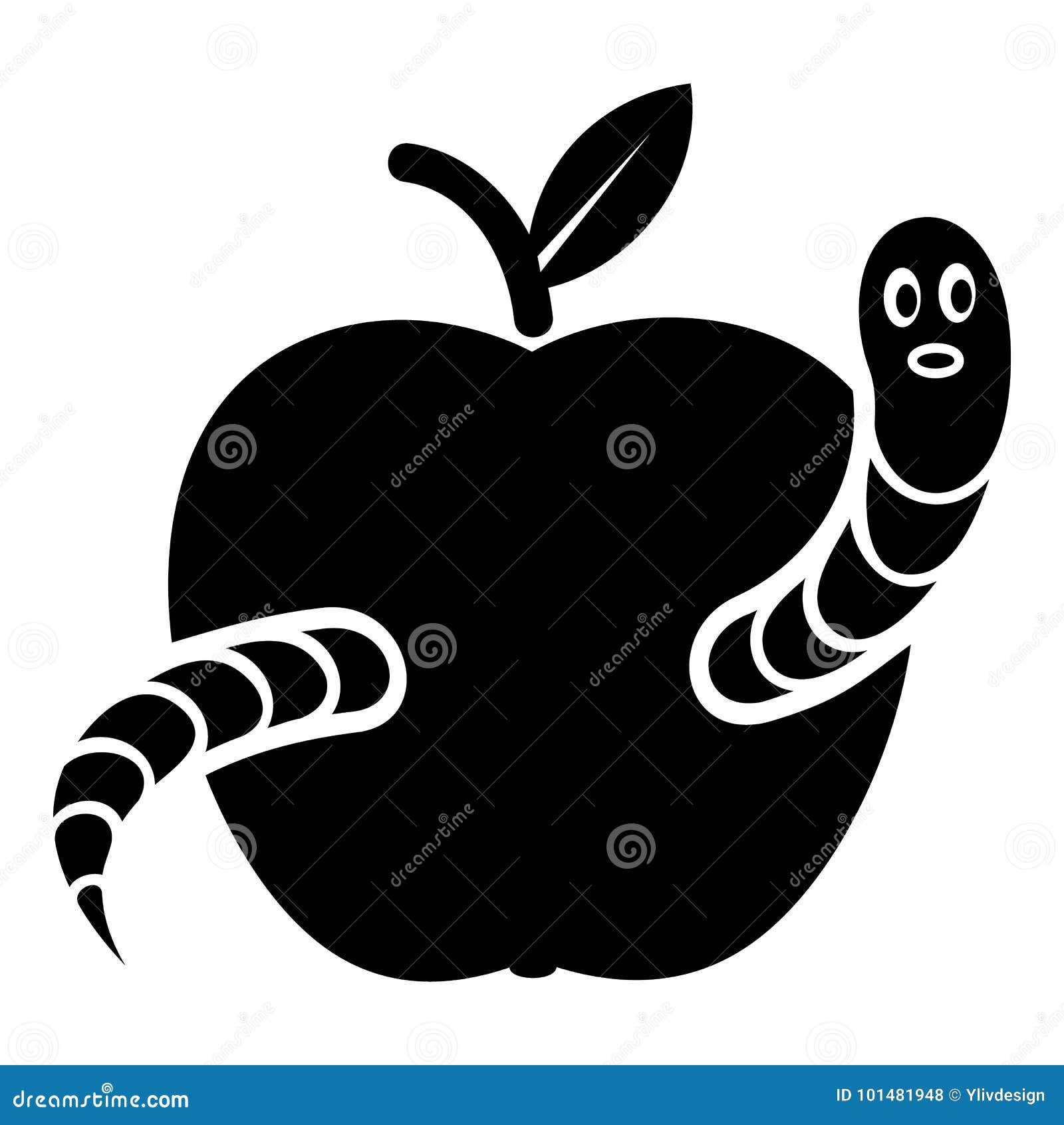 Worm With Apple Cartoon. Food Vector Icon Illustration, Isolated On ...