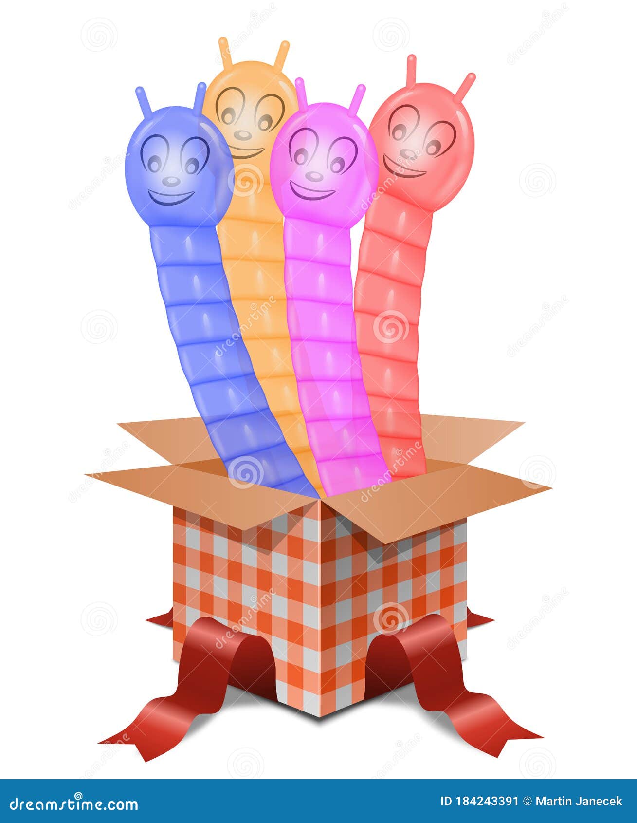 Worm Balloons in the Opened Box Stock Illustration - Illustration of ...
