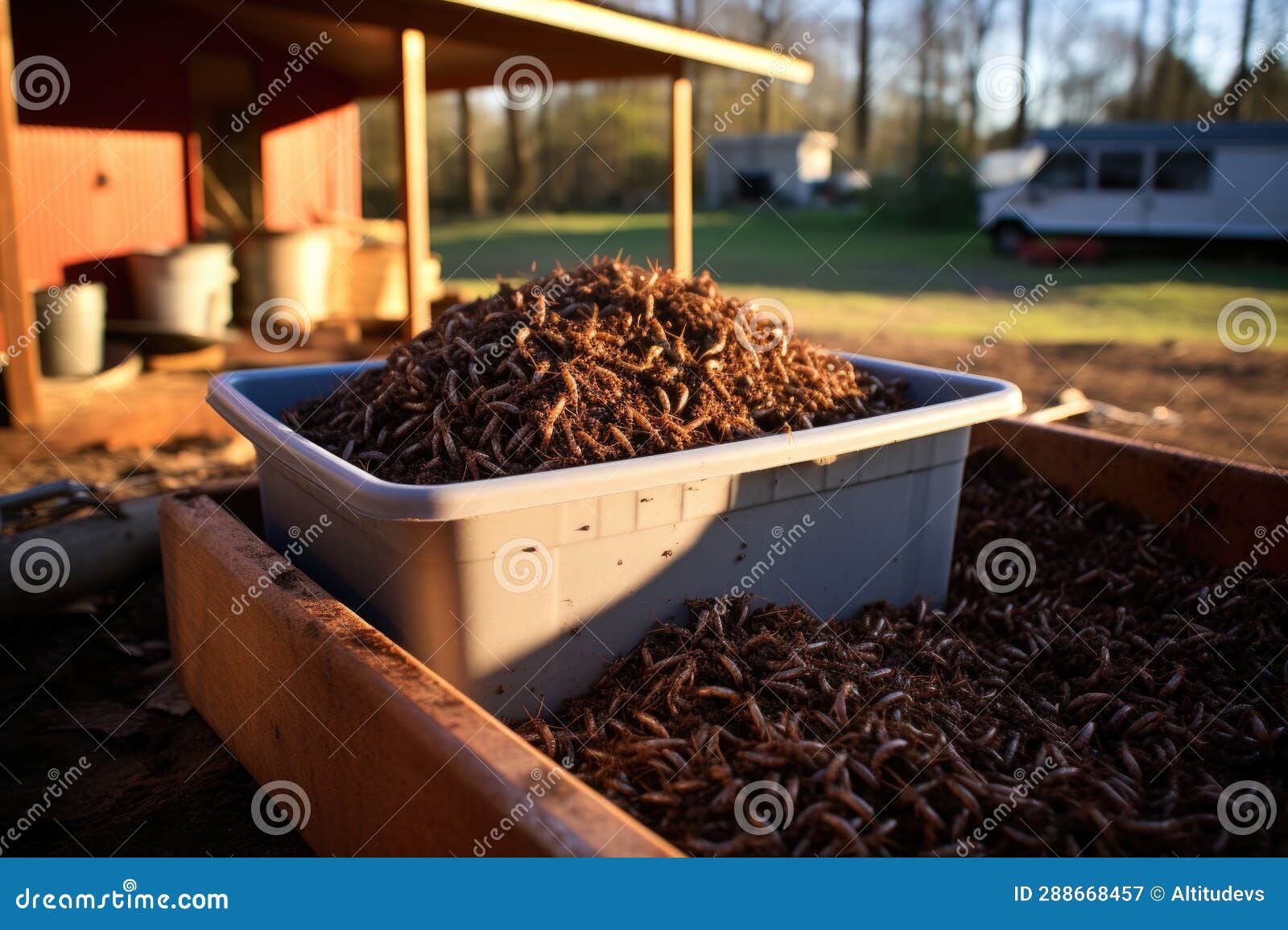 Worm Castings Collected in a Container beside the Farm Stock Image ...