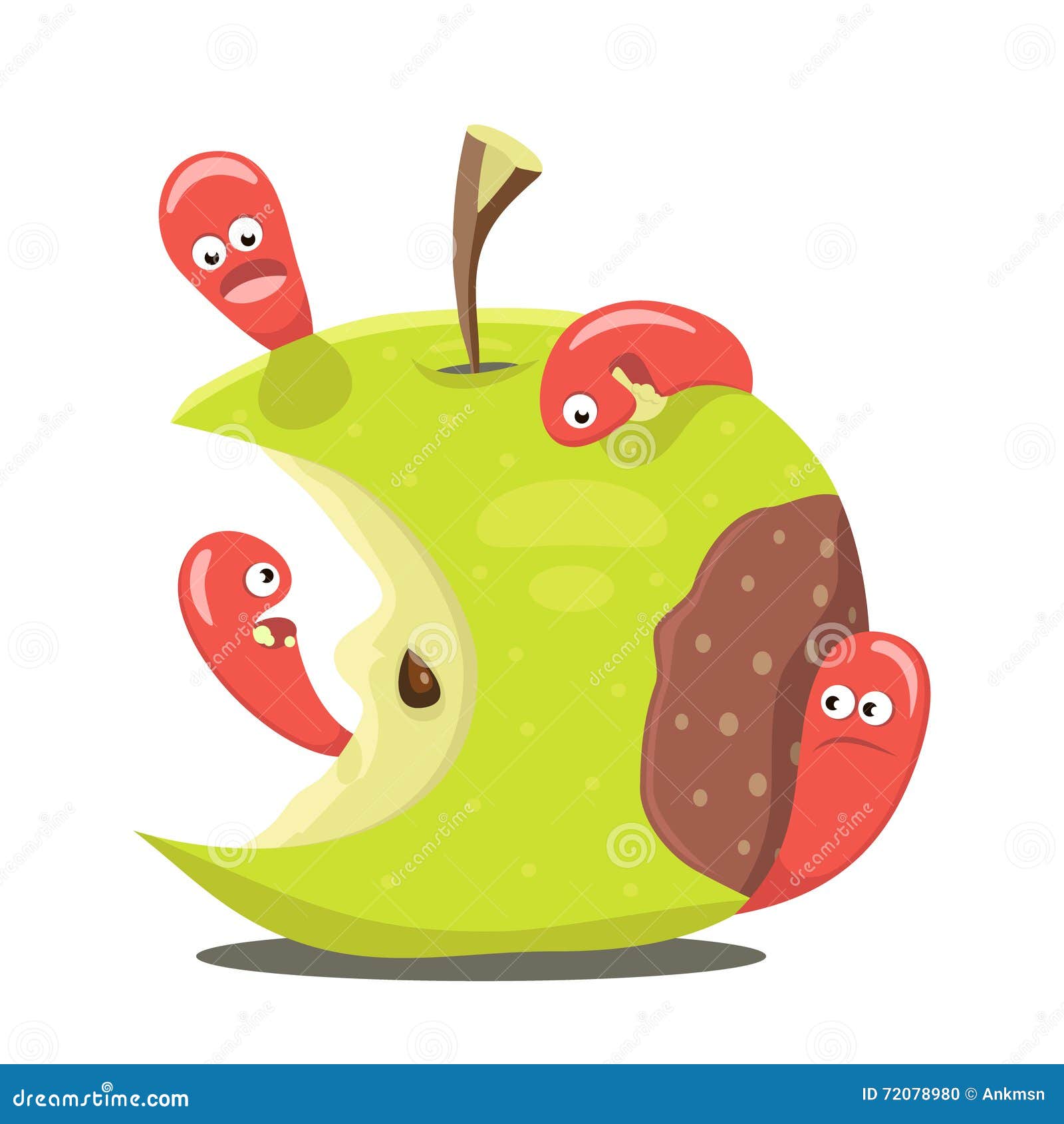 Rotten Red Apple Fruit With Leaf Cartoon Drawing Simple Design ...
