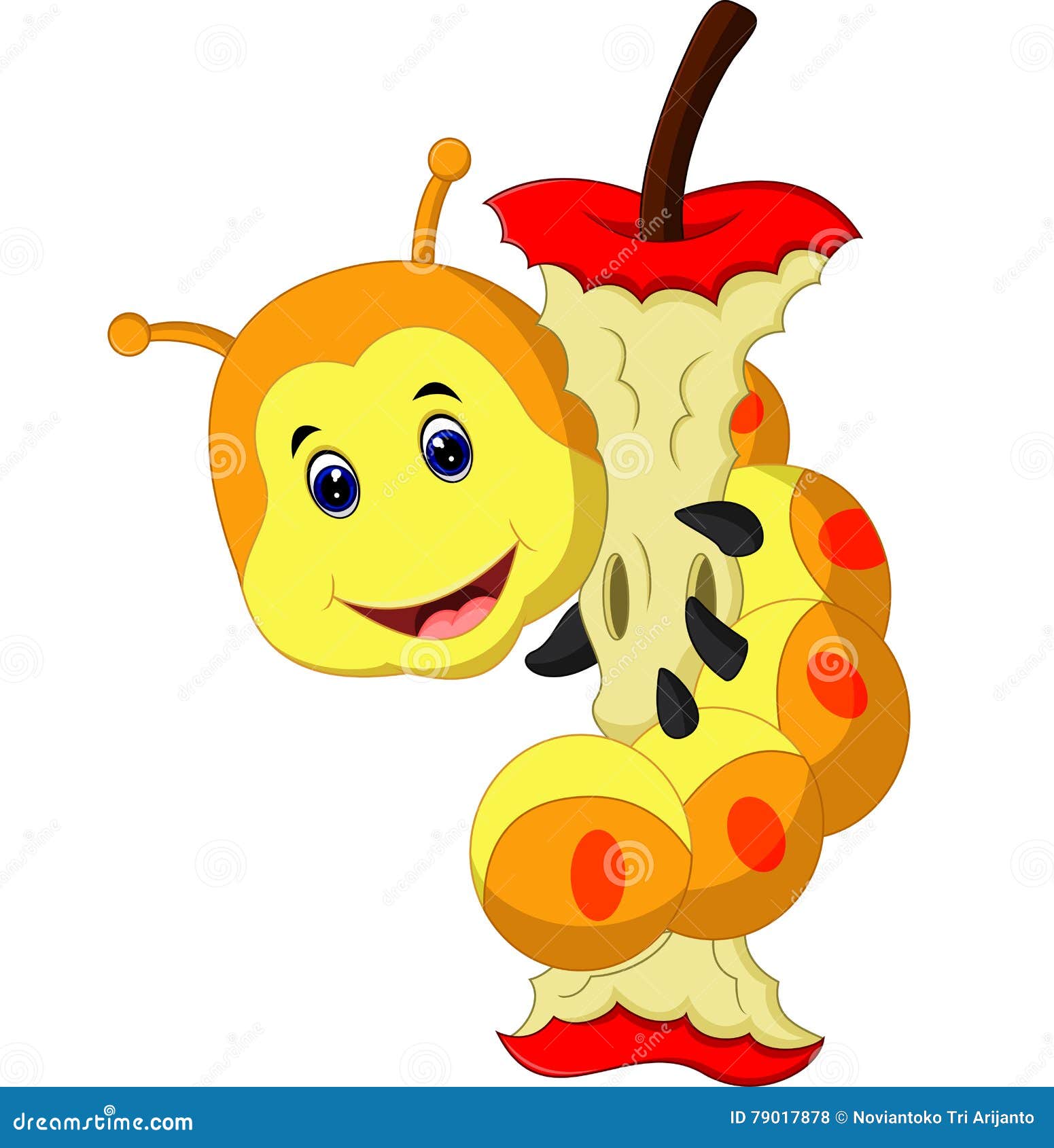 Worm Eating Apple Cartoon Vector Illustration | CartoonDealer.com #79017878