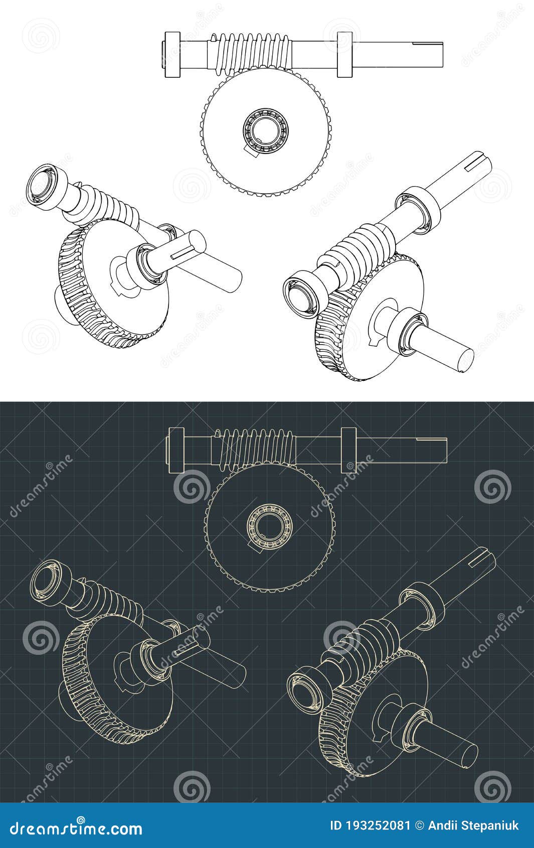 Worm Gear Reducer Drawings stock vector. Illustration of technology ...